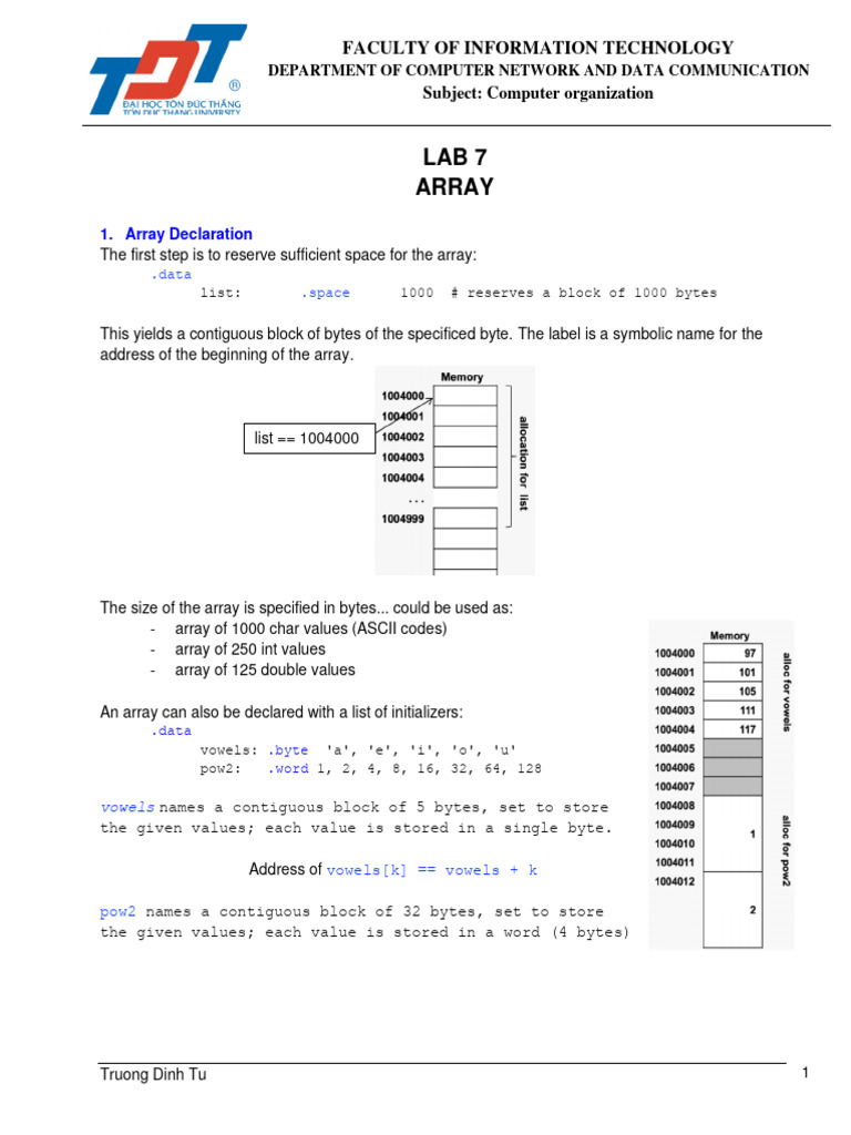 Lab 7 Array Pdf Byte Integer Computer Science 