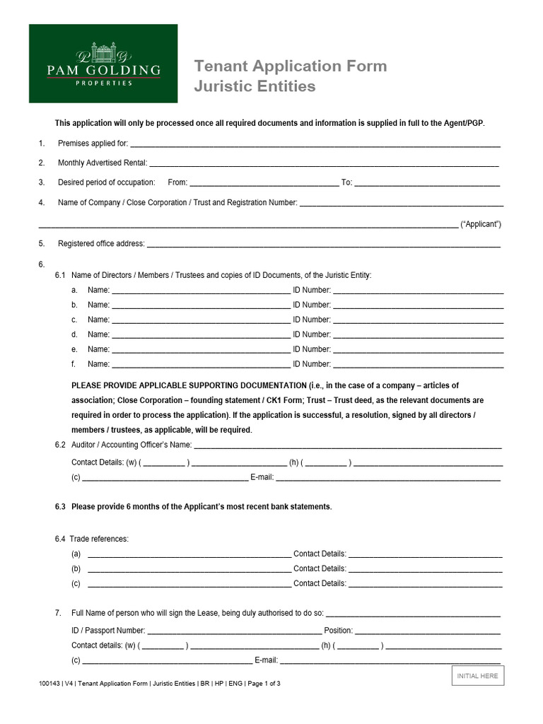 Application-Form Juristic | PDF | Landlord | Lease