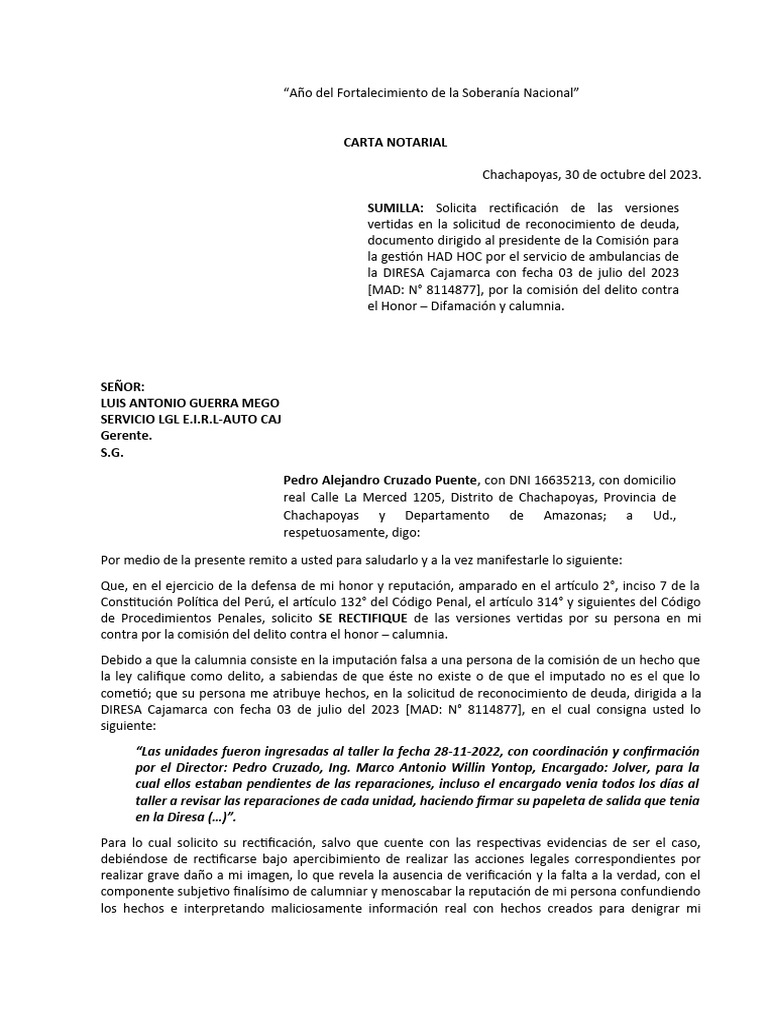 Carta Notarial | PDF | Gobierno | Justicia