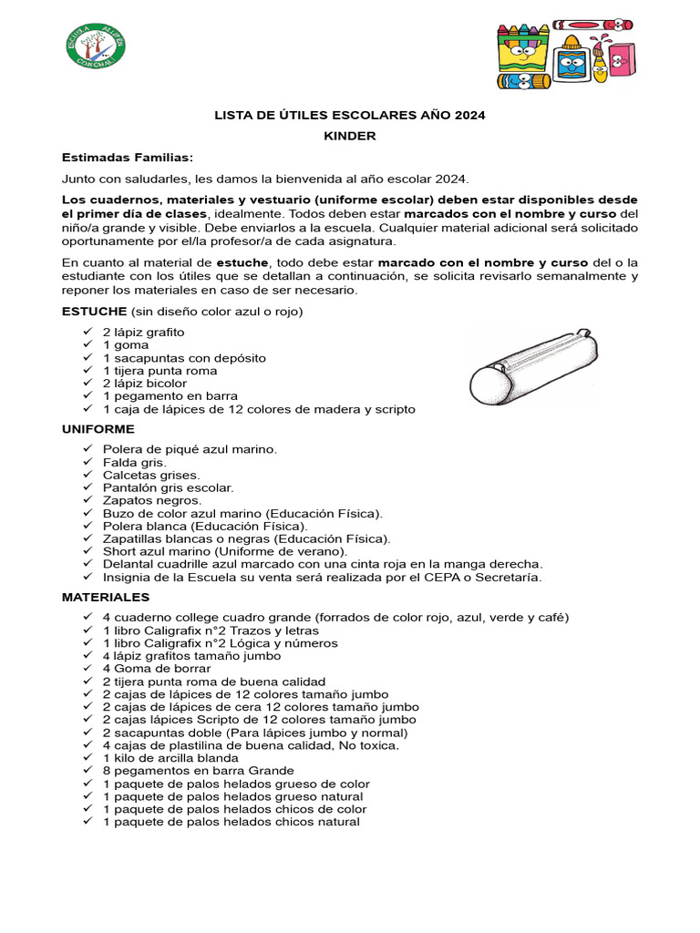 Útiles Escolares Kínder | PDF | Hogar, jardinería y bricolaje