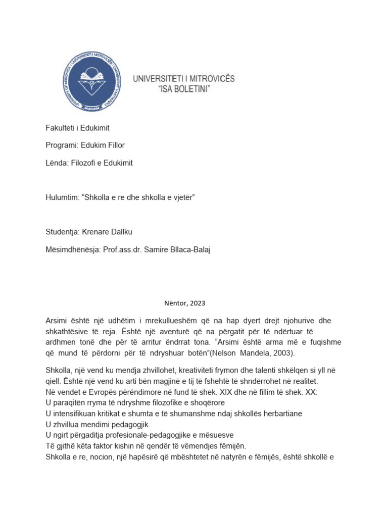 Shkolla e Re Dhe Shkolla e Vjetër | PDF