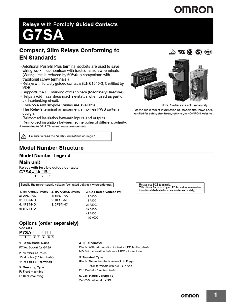G7SA Forcibly Guided Contact Relays | PDF | Relay | Alternating Current