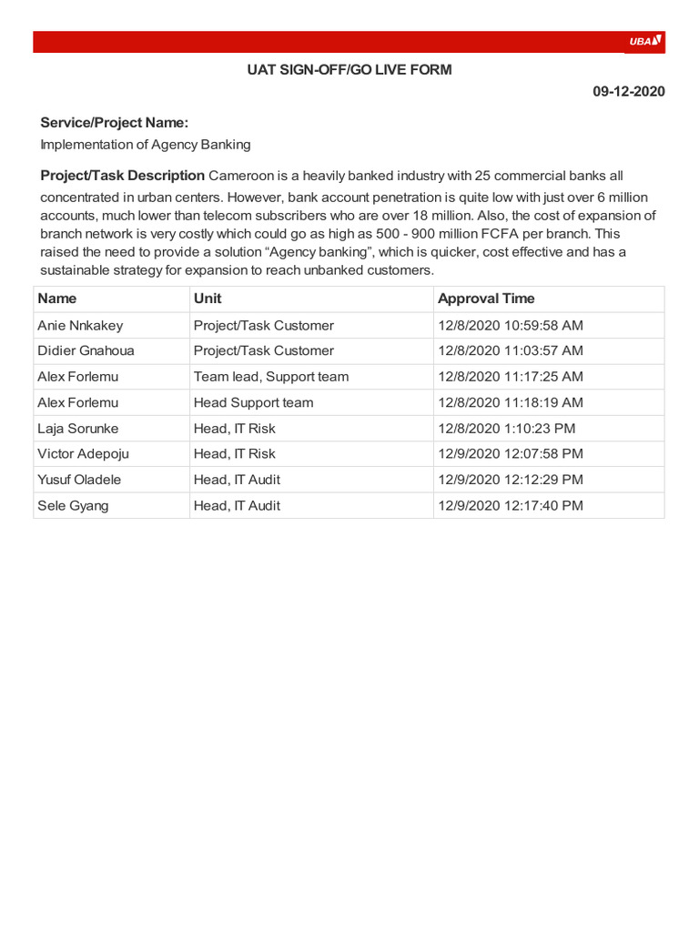 Uat Sign-Off - Go Live Form | PDF