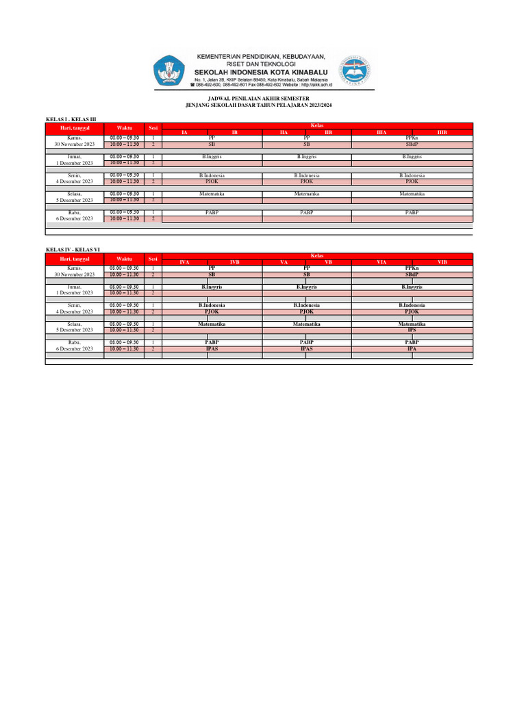 10a. JADWAL PAS SD 2023 | PDF