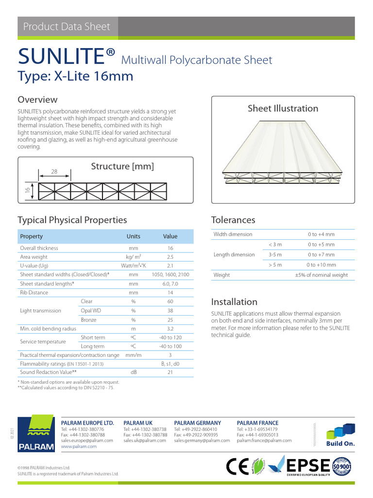 Ficha Técnica SUNLITE - X - Lite - 16 - Data - Sheet | PDF | Civil Engineering | Building ...
