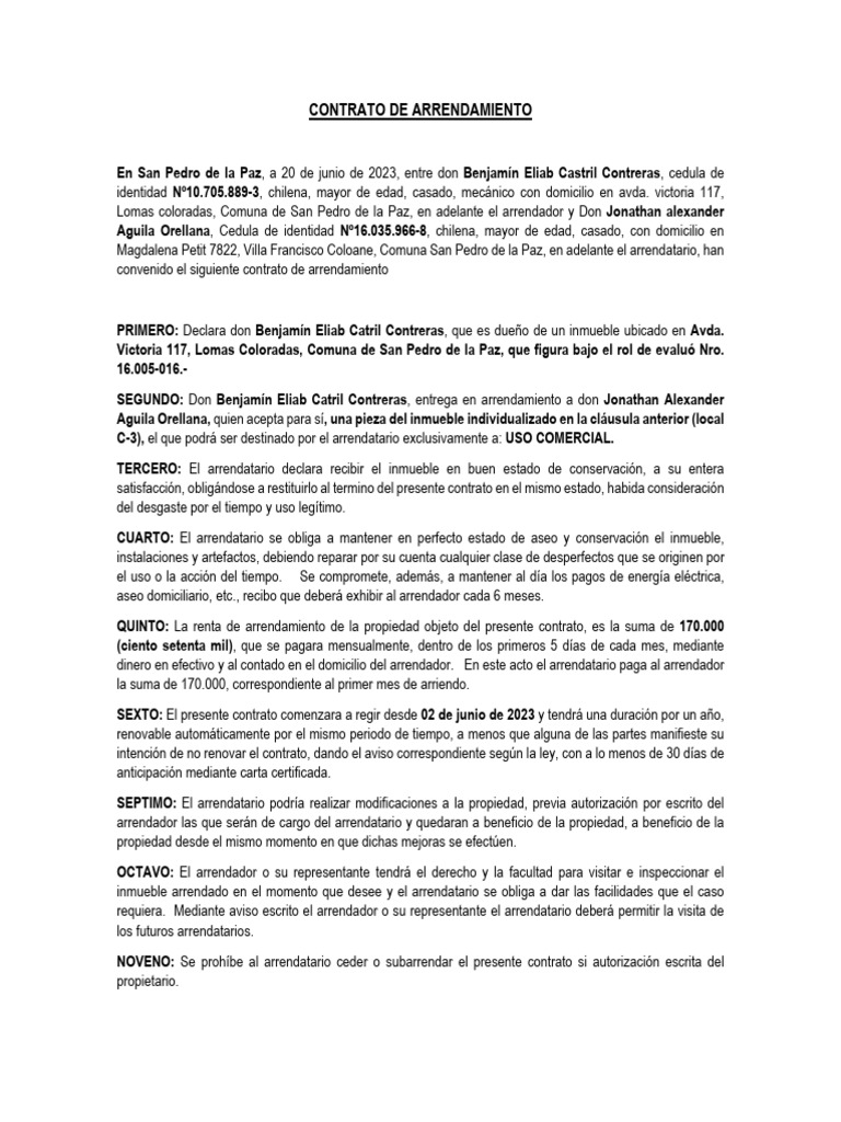 Contrato de Arriendo | PDF