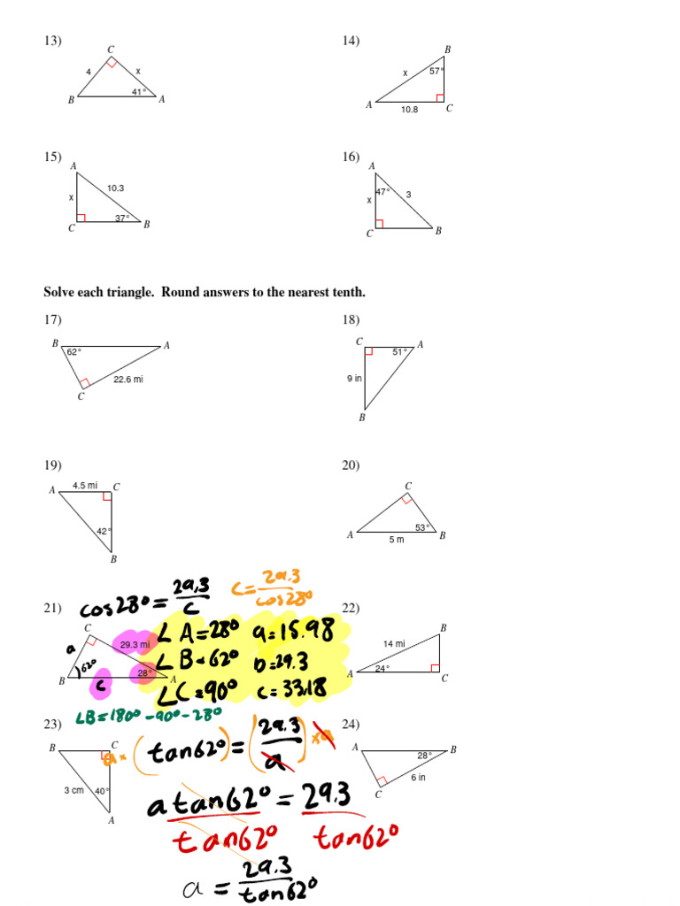 Triangle Solving Worksheet | PDF