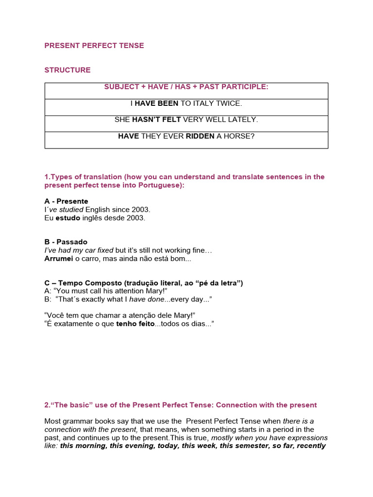 PRESENT PERFECT TENSE | PDF