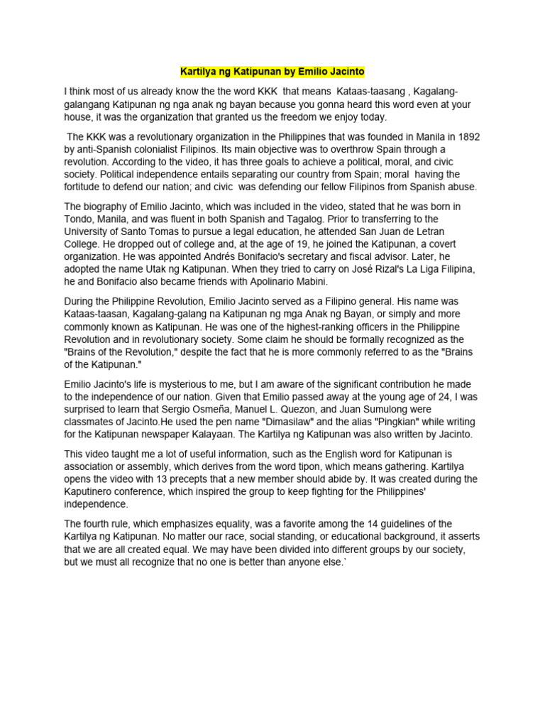 Kartilya NG Katipunan by Emilio Jacinto | PDF | Spanish East Indies | Philippines