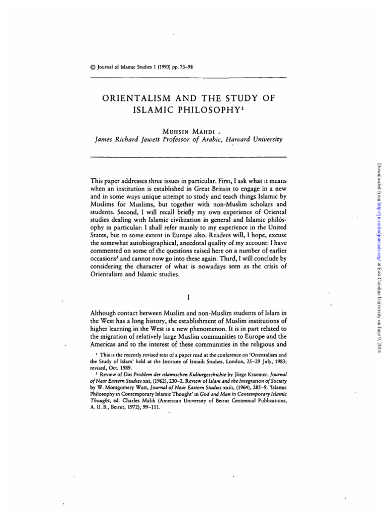 (Journal of Islamic Studies Vol. 1 Iss. 1) MAHDI, MUHSIN - ORIENTALISM AND THE STUDY OF ISLAMIC ...