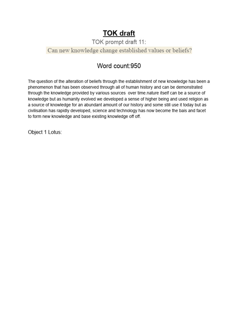 TOK Draft: Can New Knowledge Change Established Values or Beliefs ...