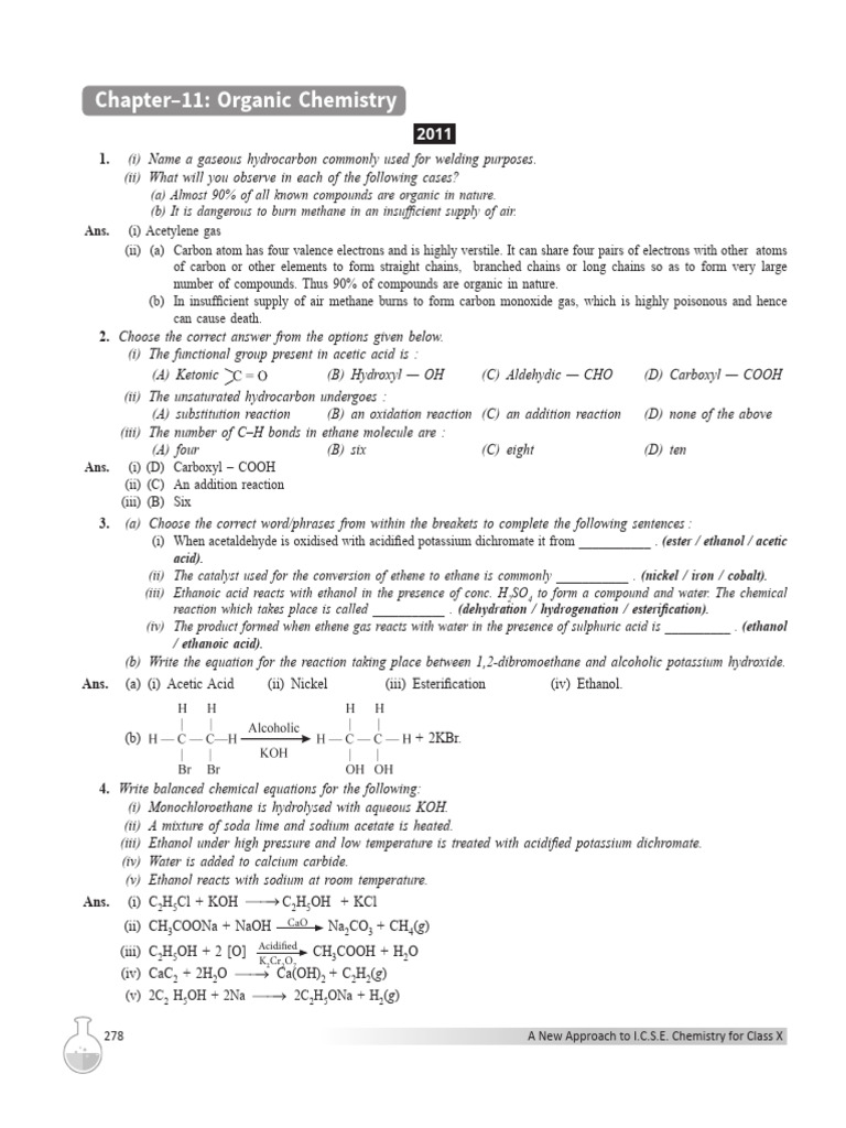 Chemistry Icse class 10 past year board question s | PDF | Ethanol | Ethylene