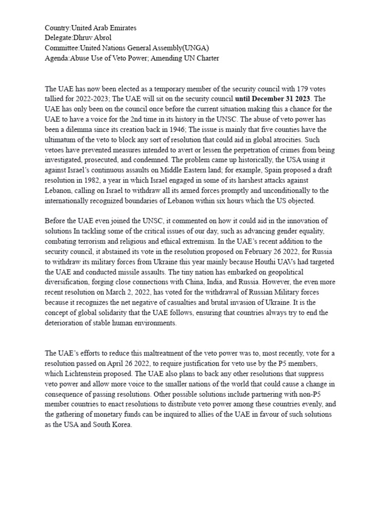 Position Paper - UAE - UNGA | PDF | United Nations Security Council ...