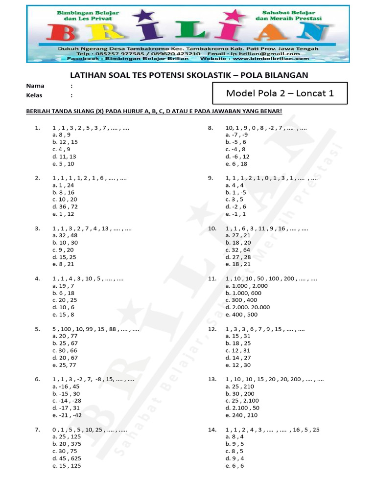 Soal TPS Pola Angka Bilangan Model Pola 2 Loncat 1 Dan Pembahasan - Www ...