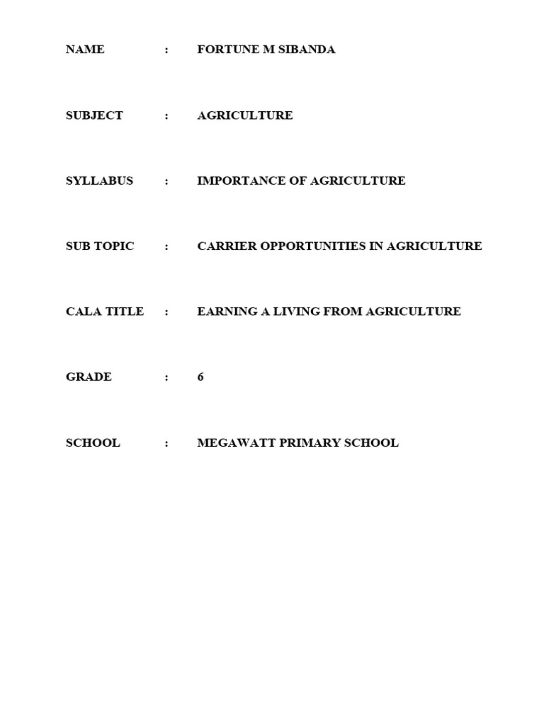 CALA AGRICULTURE Grade 7 | PDF