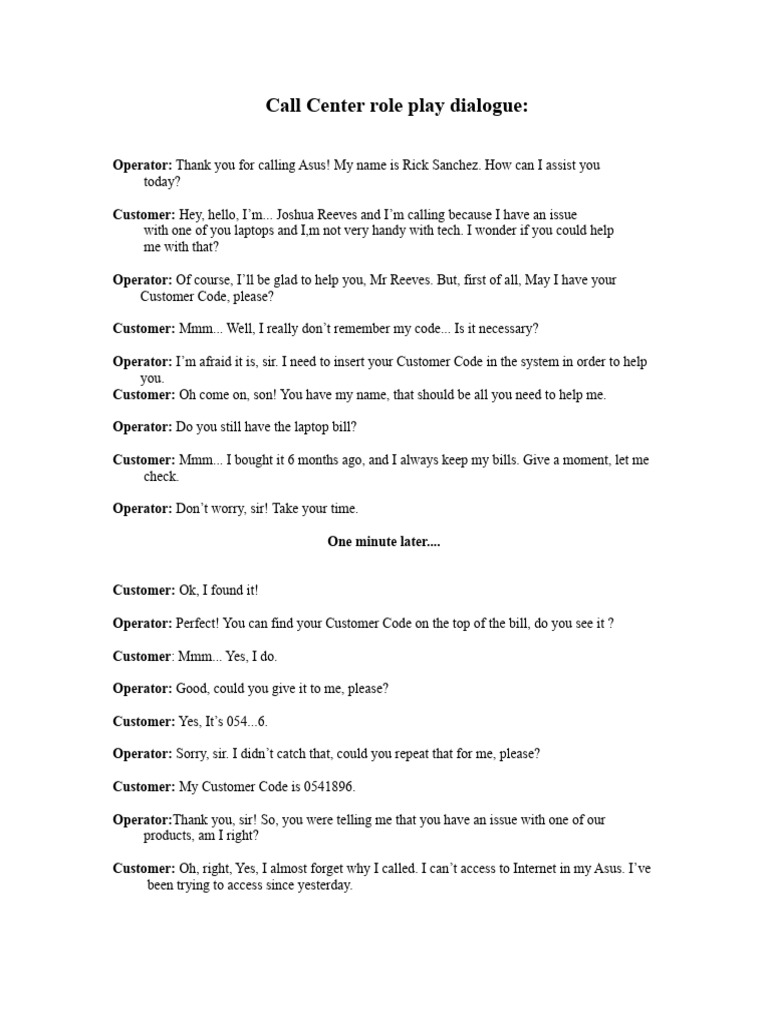 Call Center role play dialogue | PDF