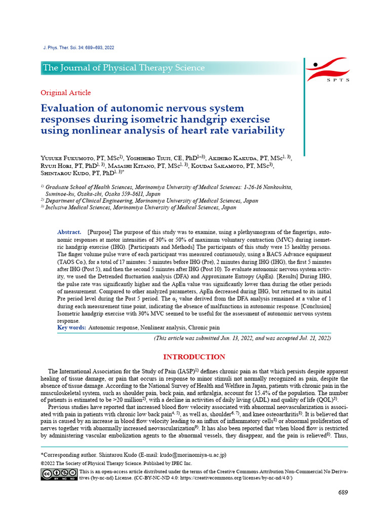 Evaluation of Autonomic Nervous System Responses During Isometric Handgrip Exercise Using ...