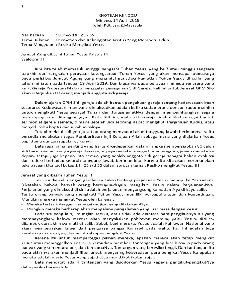 KHOTBAH MINGGU Sengsara Ke 7 Untuk Website | PDF | Ilmu Sosial | Agama & Spiritualitas