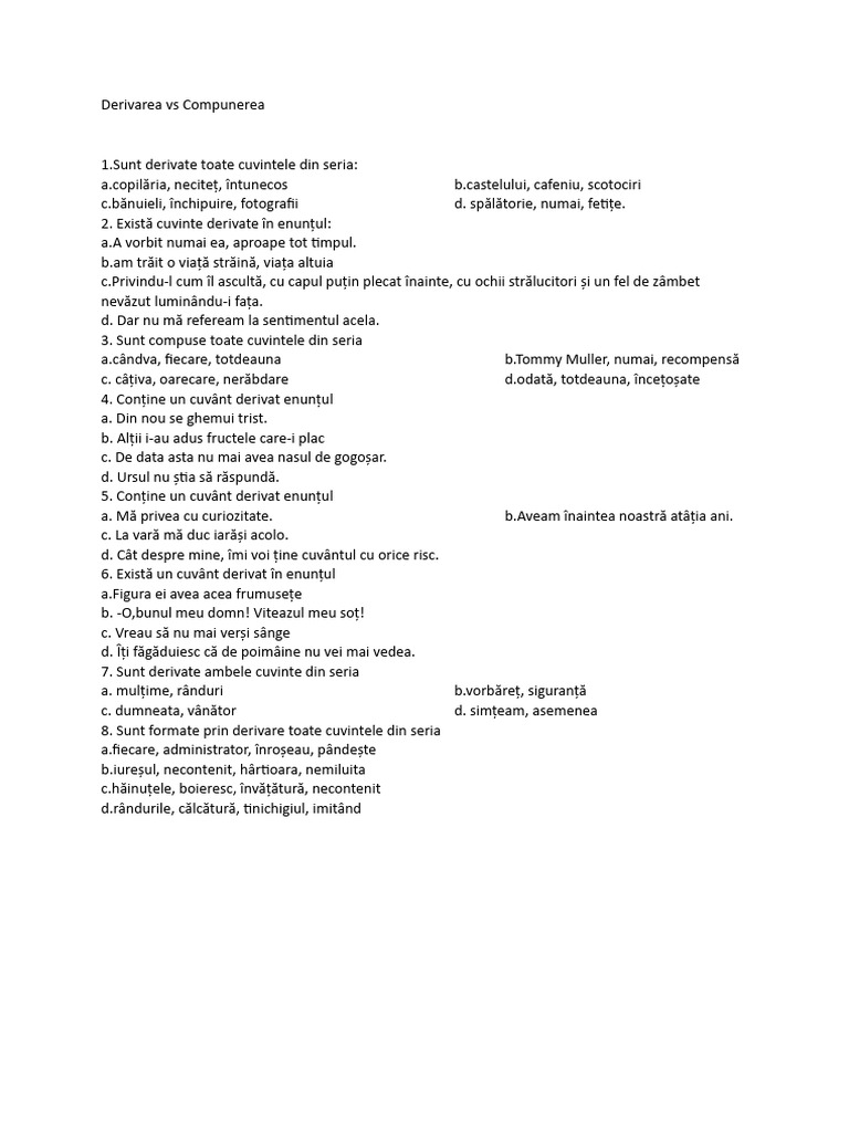 Derivarea Vs Compunerea | PDF