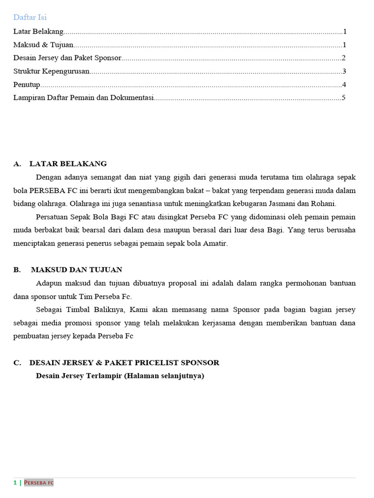 Proposal Sponsorship Tim Perseba FC | PDF