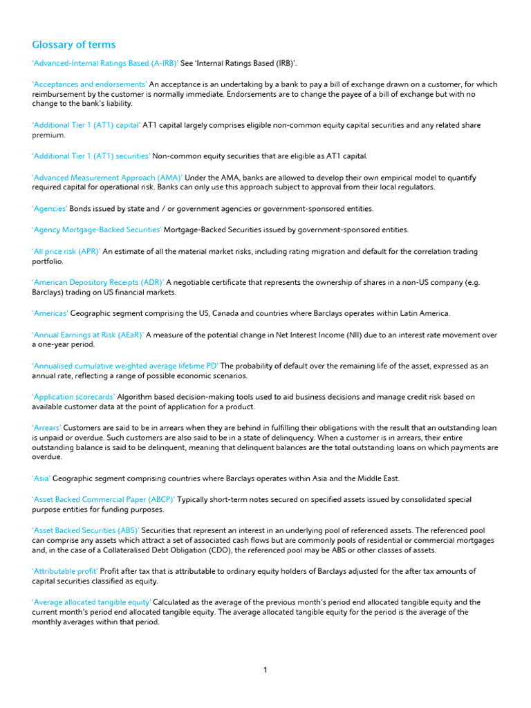 Glossary of Banking Terms and Concepts | PDF | Financial Risk ...