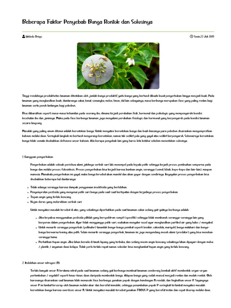 Beberapa Faktor Penyebab Bunga Rontok Dan Solusinya | PDF | Sains ...