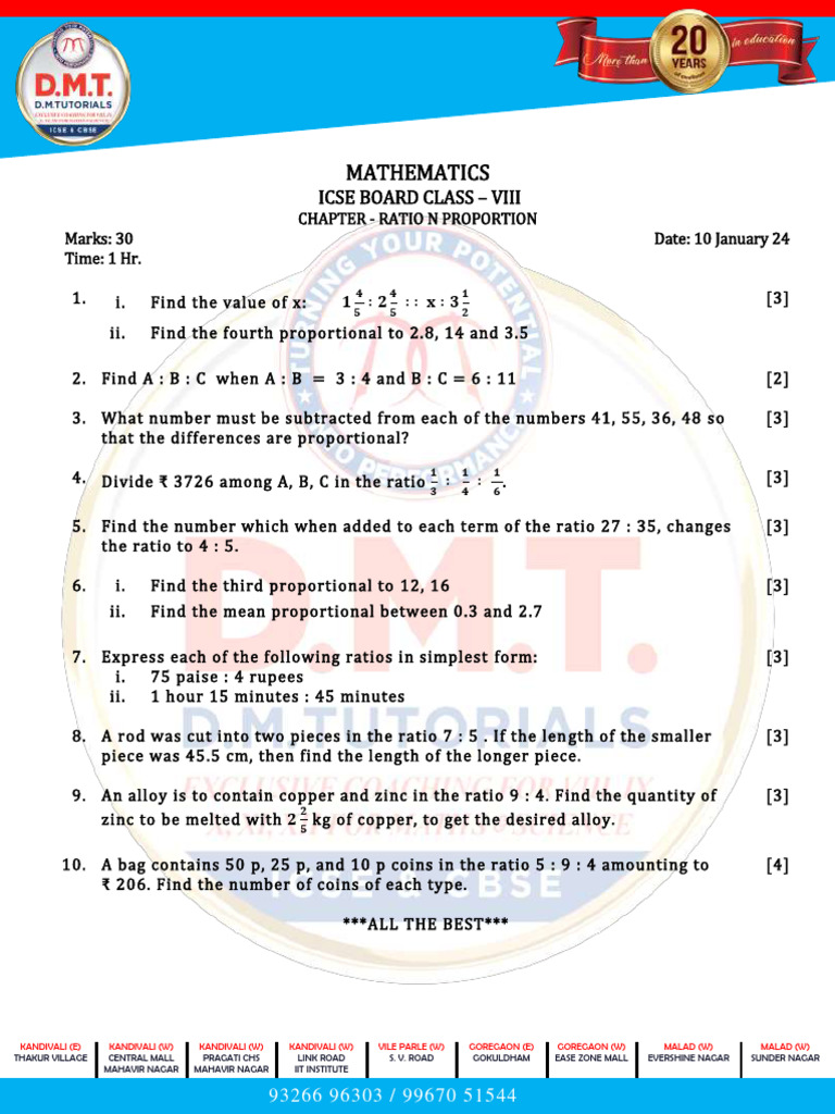 8 DMT Mix MN - Ryan (10!1!24) Ratio N Proportion | PDF | Ratio | Arithmetic