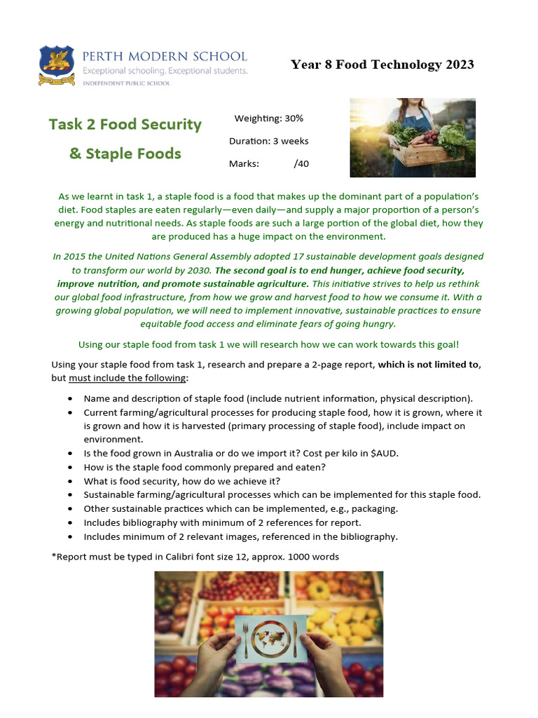 Task 2 Food Security and Staple Foods | PDF | Foods | Food Security