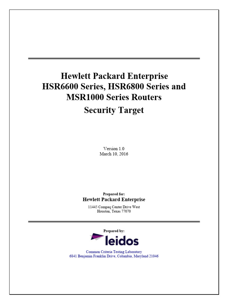 HP HSR-MSR Routers EAL3 ST v1.0 | PDF | Computer Network | Secure Shell