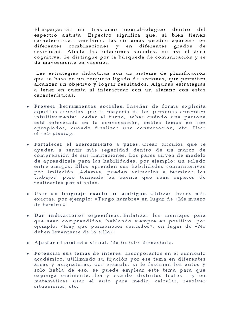 Estrategias Educativas para Asperger | PDF | Síndrome de Asperger ...