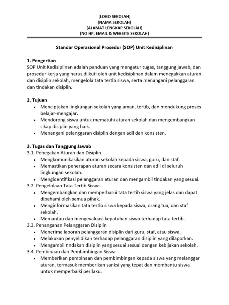 Standar Operasional Prosedur (SOP) Unit Kedisiplinan | PDF