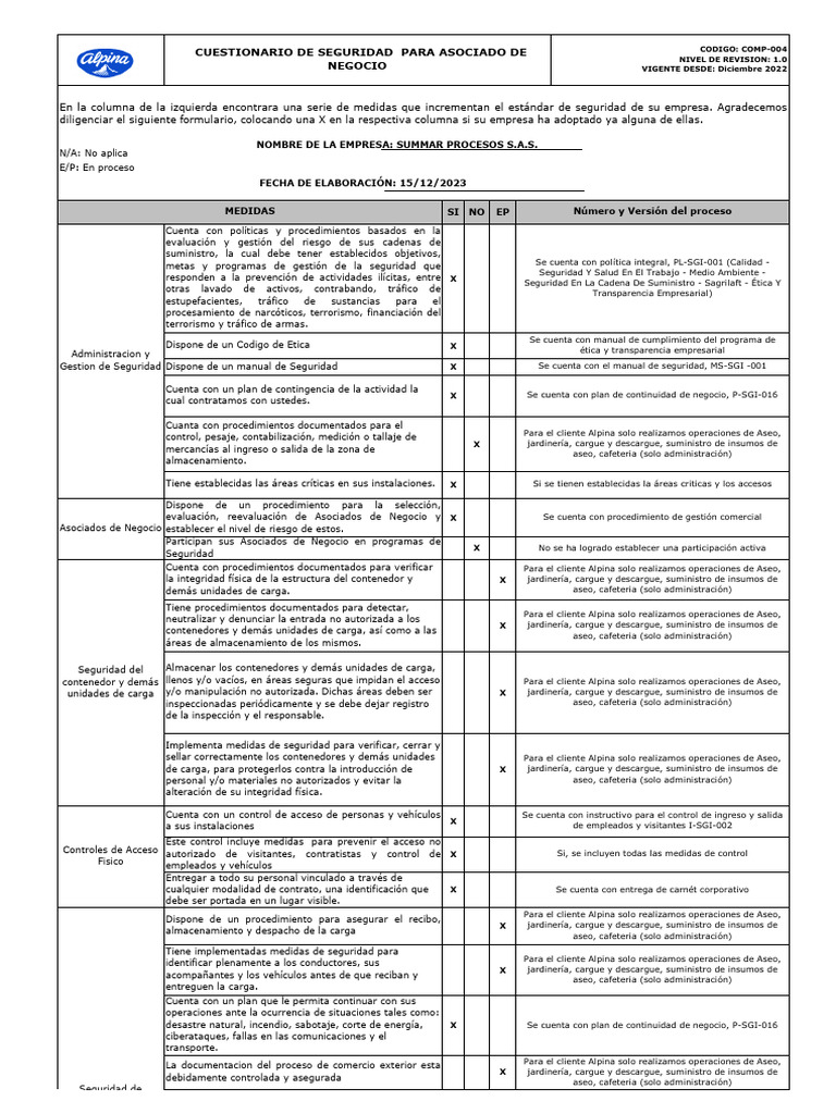 Cuestionario de Seguridad para Asociado de Negocio | PDF | Seguridad de ...