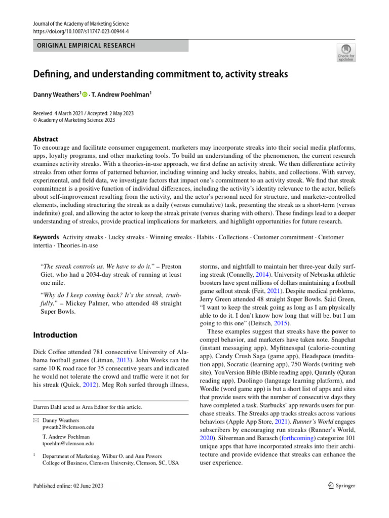 Defining, and Understanding Commitment To, Activity Streaks | PDF