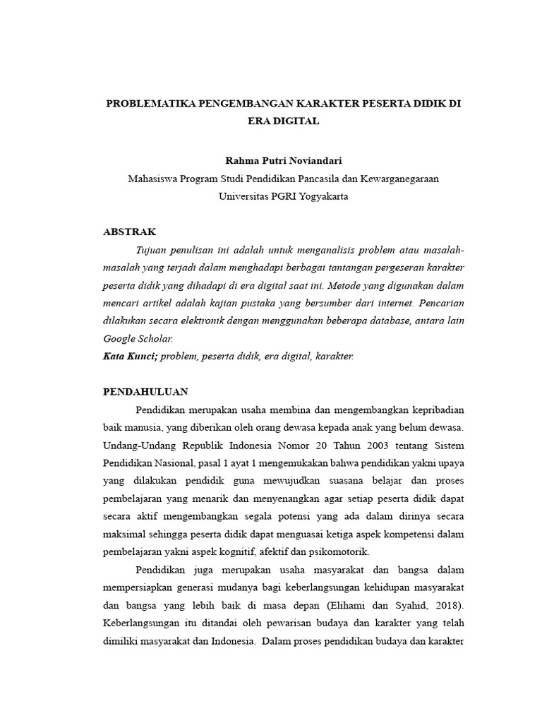 Problematika Pengembangan Karakter Peserta Didik Di Era Digital | PDF | Karier & Perkembangan ...