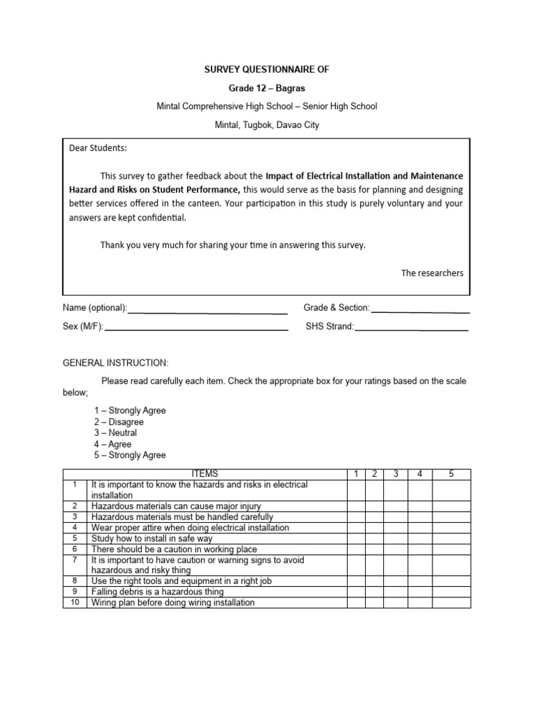 Survey Questionnaire | PDF