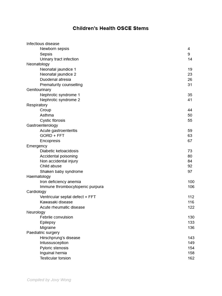 CH OSCE Stems | PDF | Neonatology | Sepsis
