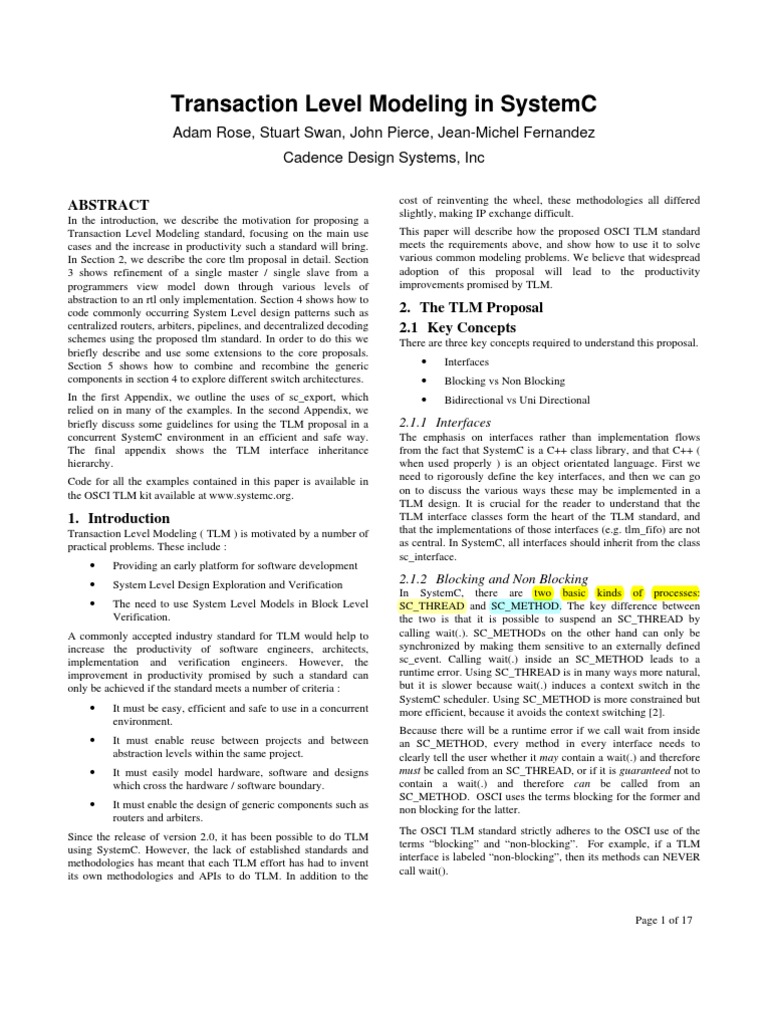 Transaction Level Modeling Pdf Communications Protocols Application Programming Interface