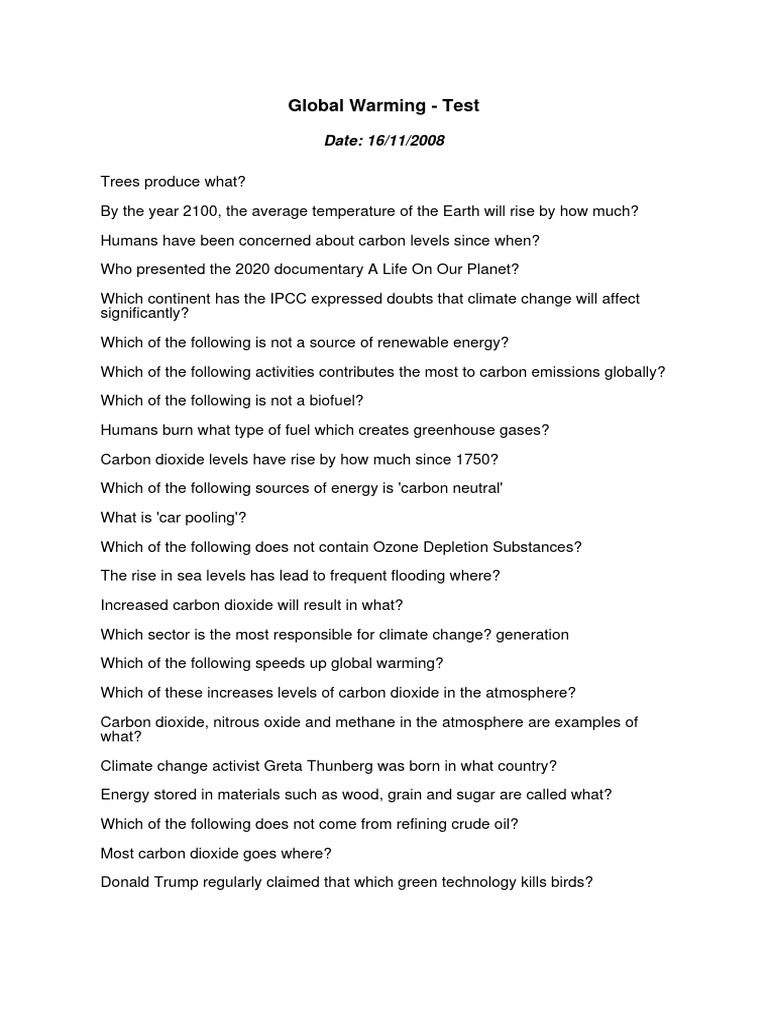 Global_Warming_Test_30 | PDF | Climate Change | Greenhouse Gas