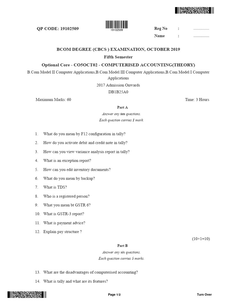 Computerized Accounting Exam Questions | PDF | Business Economics ...