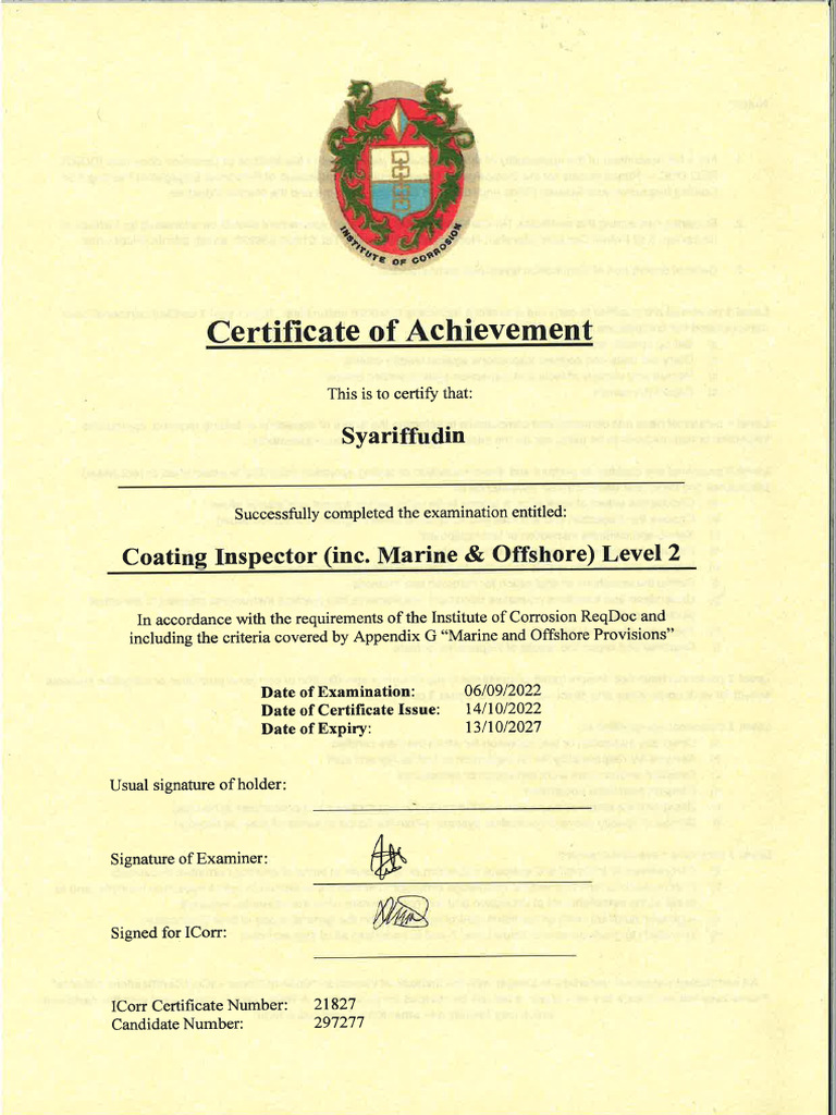 ICORR Coating Inspector LV 2 - Syariffudin | PDF
