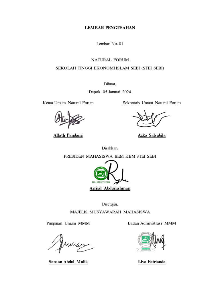 Lembar Pengesahan Sekre Nafo 2024 | PDF