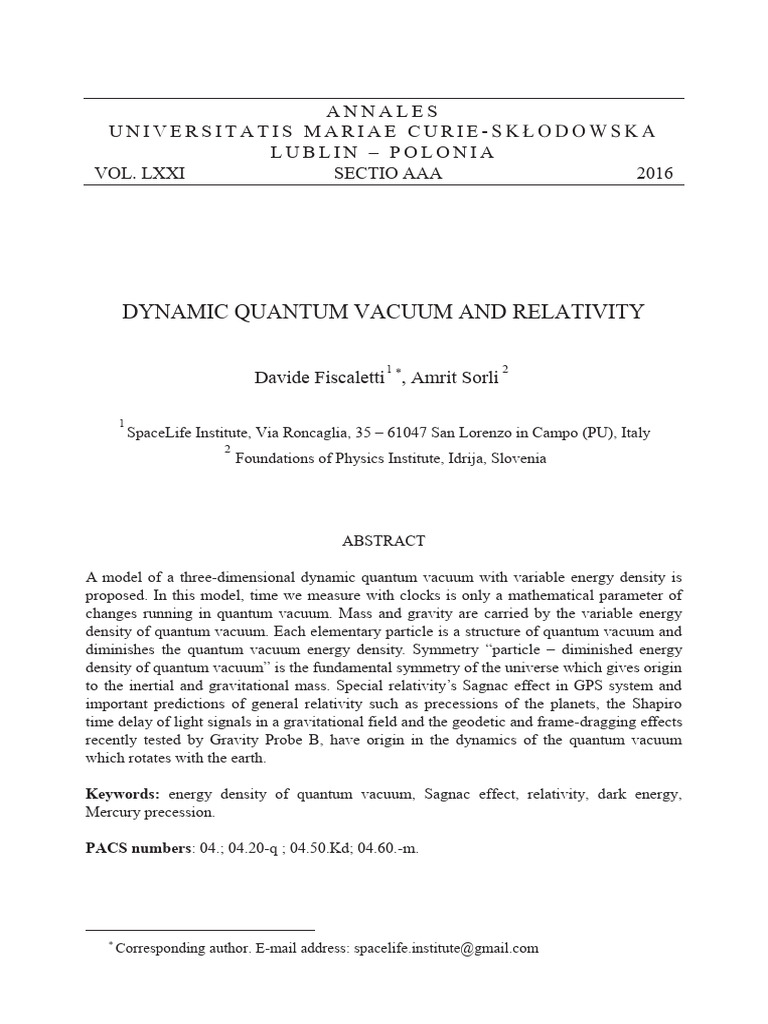 Dynamic Quantum Vacuum and Relativity | PDF | General Relativity | Luminiferous Aether