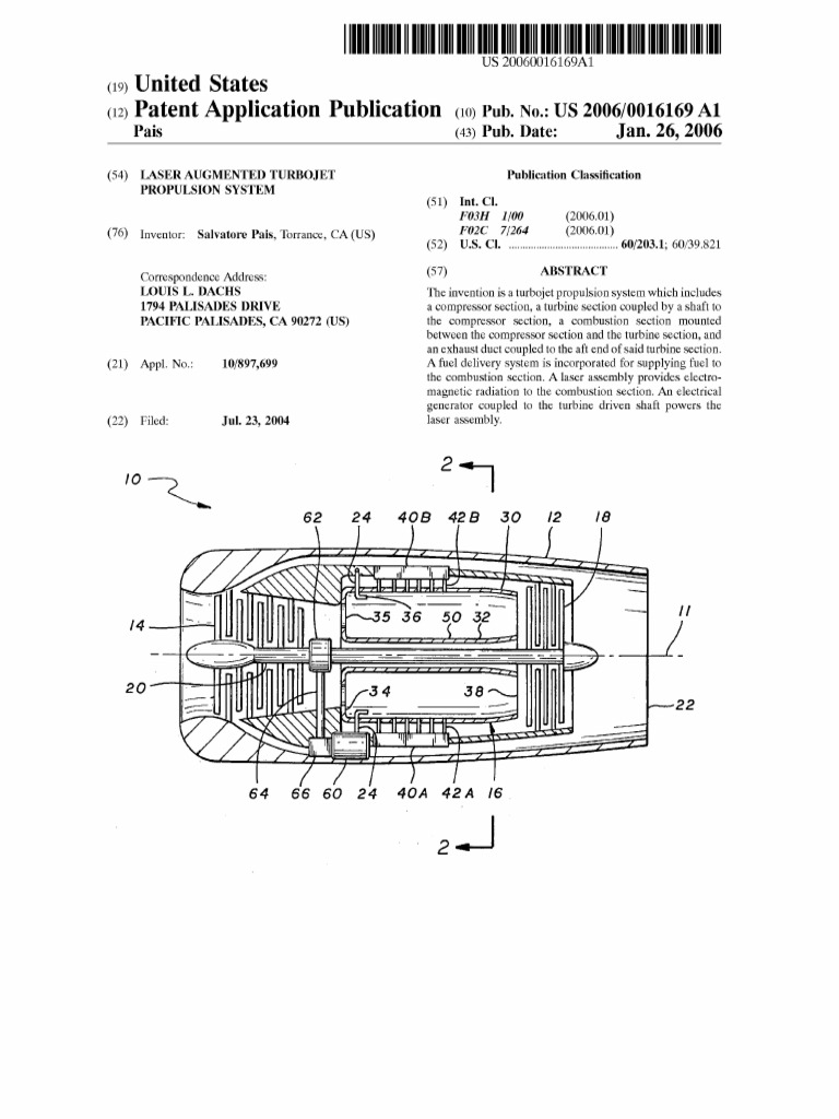 Laser augmented turbojet propulsion system US20060016169A1 | PDF