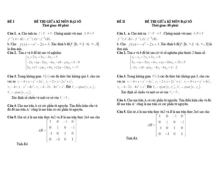 Đại Số - Giữa Kỳ - Kstn k56 | PDF