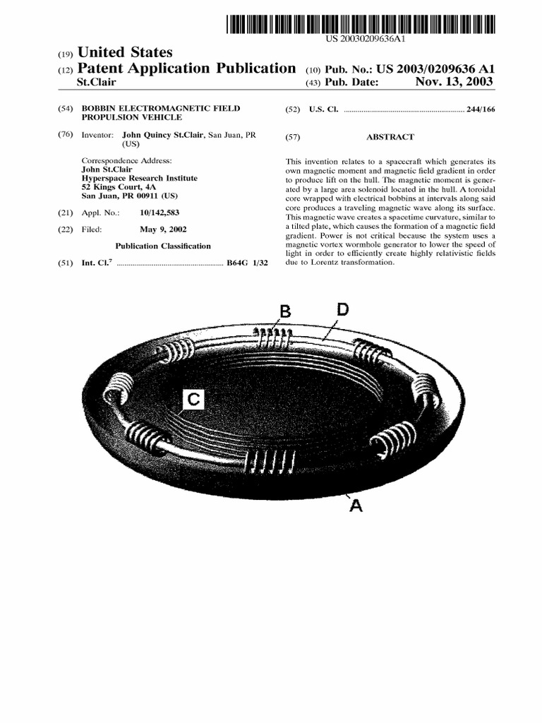 Bobbin Electromagnetic Field Propulsion Vehicle Us20030209636a1 Pdf