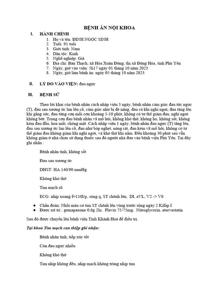 BỆNH ÁN NMCT ST chênh lên vùng trước rộng N8 | PDF
