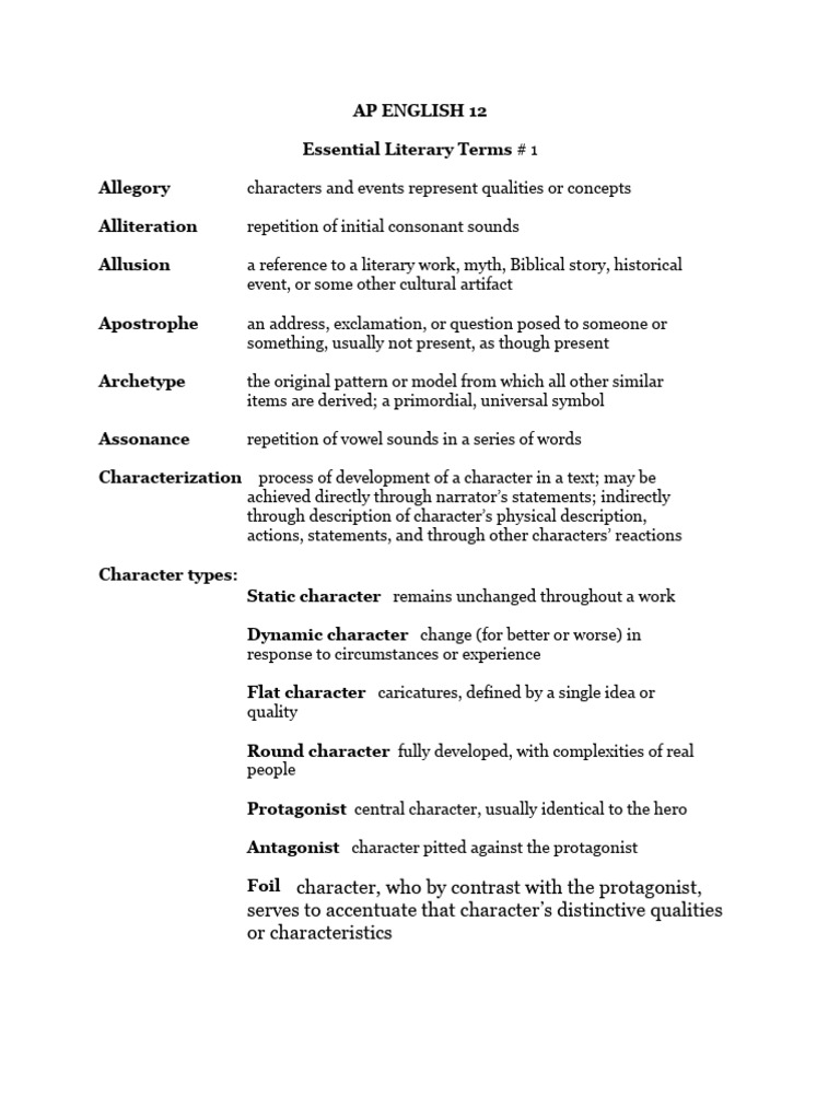 Essential Literary Terms for AP English | PDF | Narration | Tragedy