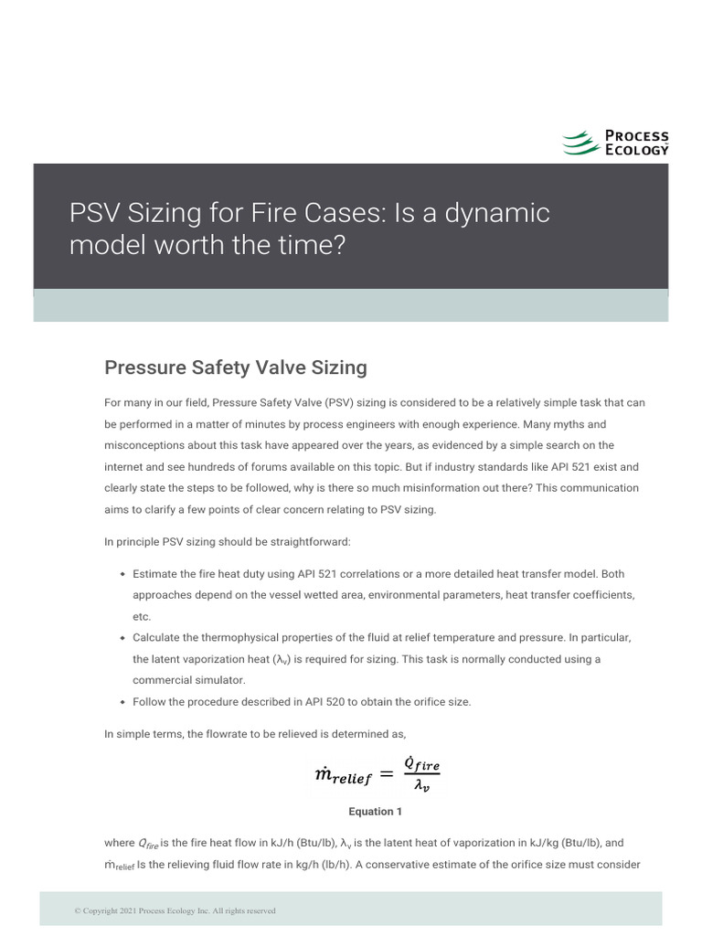 PSV Sizing For Fire Cases Is A Dynamic Model Worth The Time | Download Free PDF | Heat Transfer ...