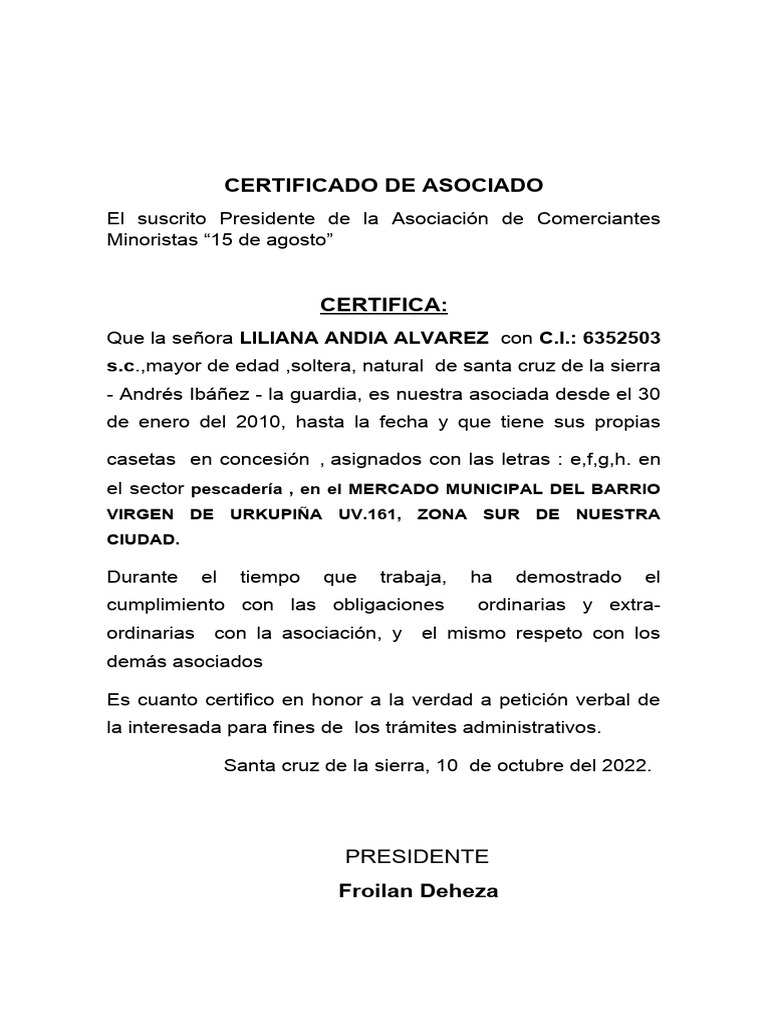 Certificado de Asociado | PDF