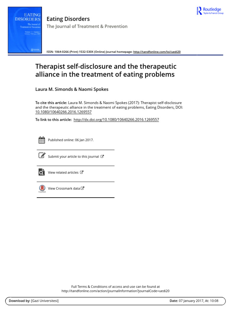 Therapist Self-disclosure and the Therapeutic | PDF